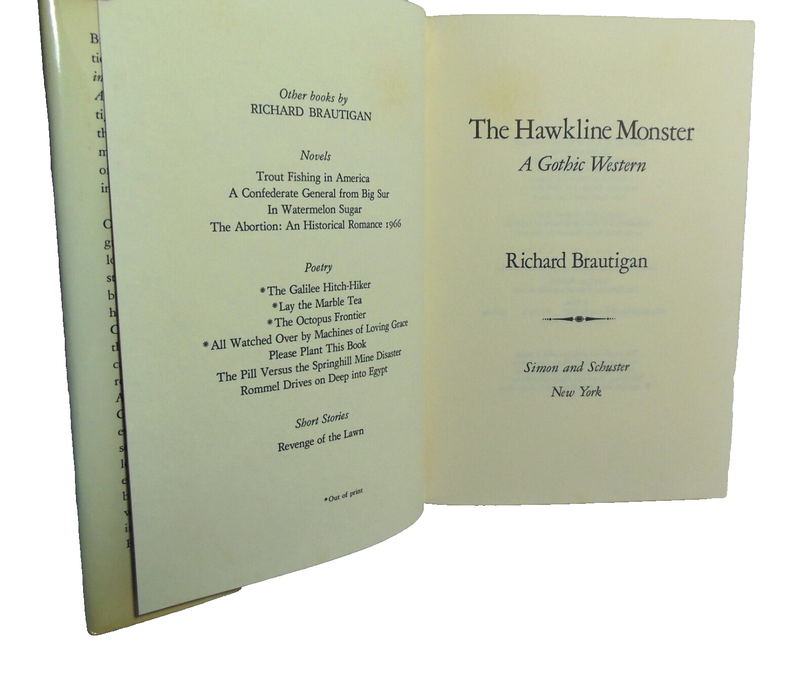 Hardcover FIRST 1st Edition Richard Brautigan Hawkline Monster Gothic ...