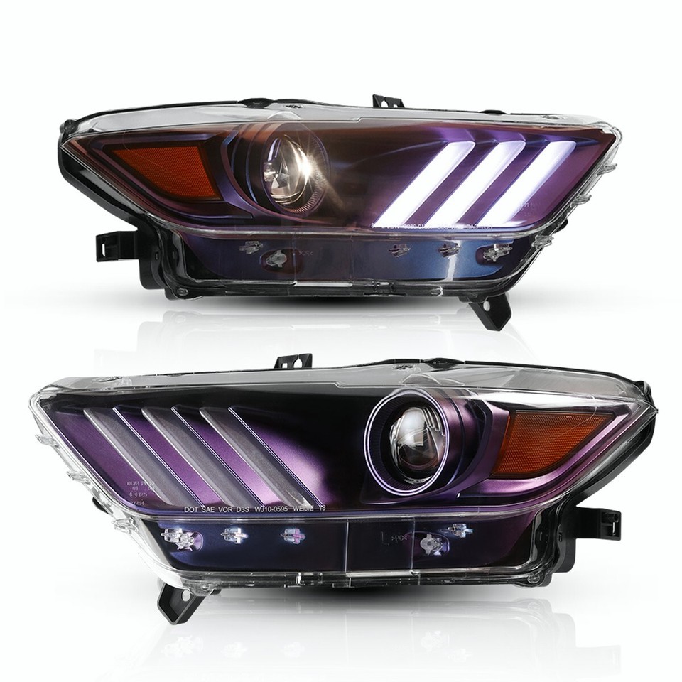 Fit 2015-2017 Ford Mustang GT V6 Projector Headlights LED Tube HID Blue ...