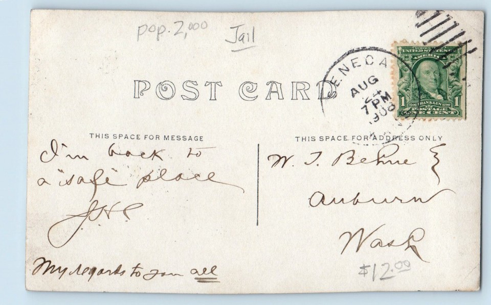 Seneca Kansas KS RPPC Photo Postcard Nemaha County Jail 1908 Antique ...