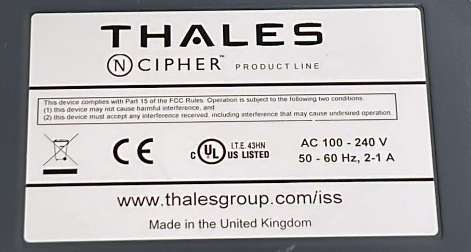 THALES CIPHER nShield Connect 500 NH2033 Manager Network Hardware ...