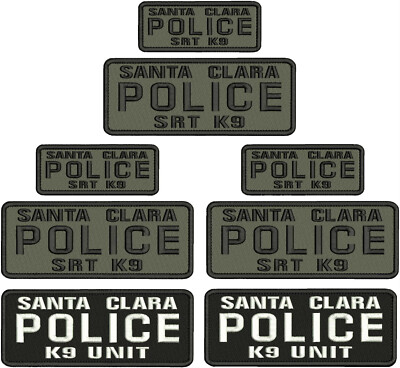 SANTA CLARA PD K-9 UNIT 8 EMB PATCHES 3X8 & 2X5 VELCR@ ON BACK BLACK ON ...