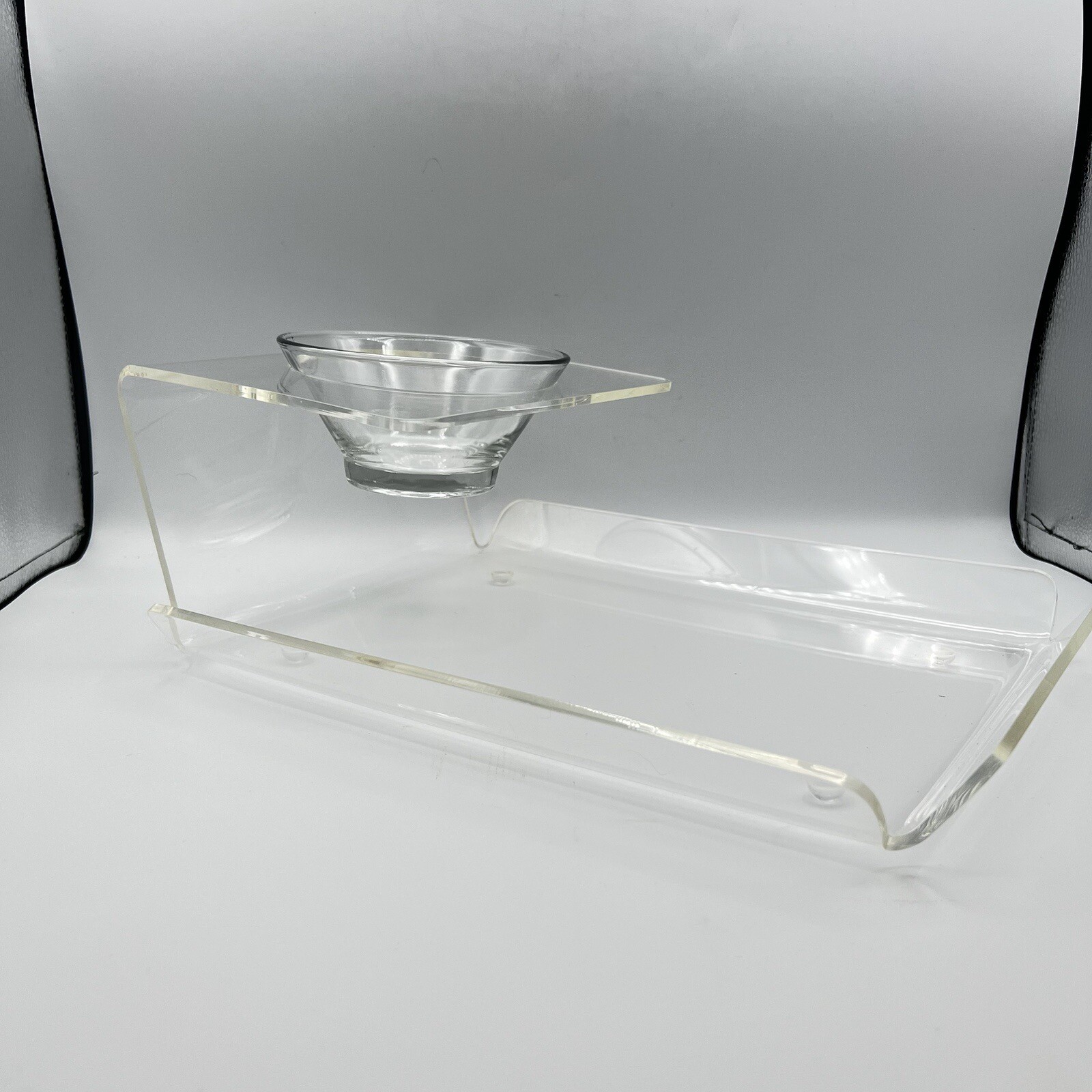 Lucite Clear Acrylic Chip Dip Fancy Serving Tray Set Elevated Bowl ...