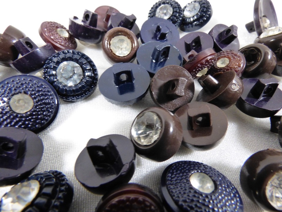 Vintage 1960's lot of 100 black brown plastic buttons with crystal | eBay