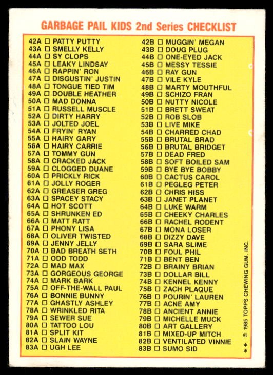 1985 Topps GPK #47a Disgustin' Justin 2 Star** Glossy Back CL Schizo ...