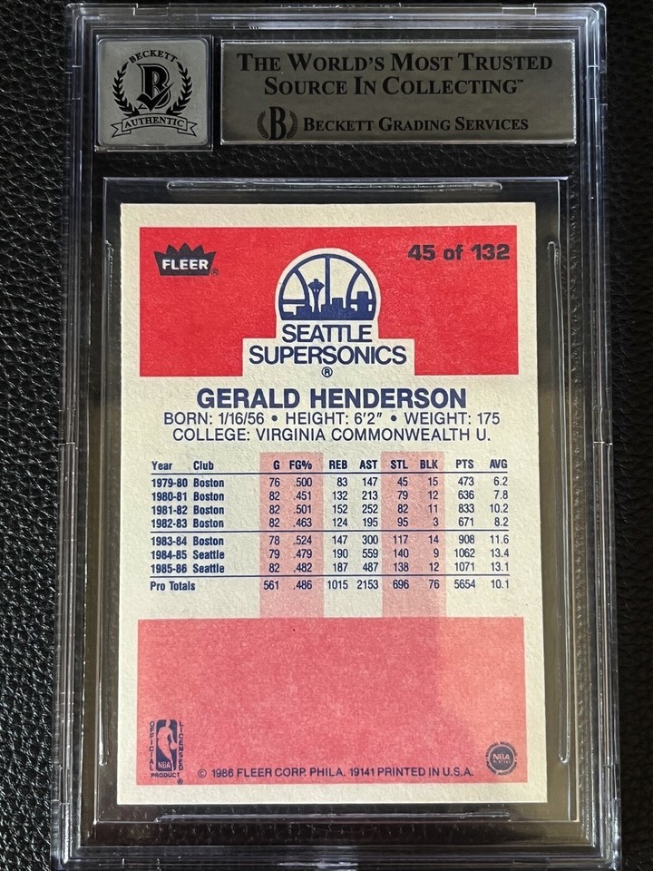 Gerald Henderson Supersonics 1986 Fleer #45 Signed Autograph Auto 9 Beckett BAS | eBay