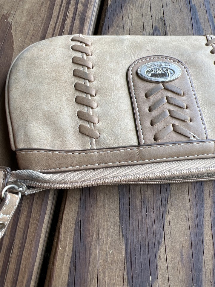 BOC Born Two Tone Brown Faux Leather Wristlet Wallet w Zip Closure Card ...