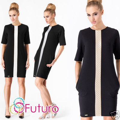 Ladies Cocktail Shift Dress With Pockets Crew Neck Formal Tunic Sizes 8 ...