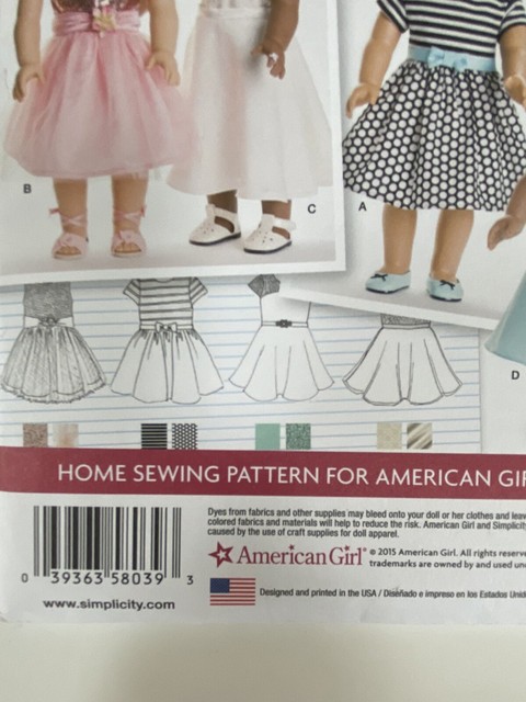 Simplicity 8039 Sewing Pattern for 18" American Girl Doll Clothes 4 ...