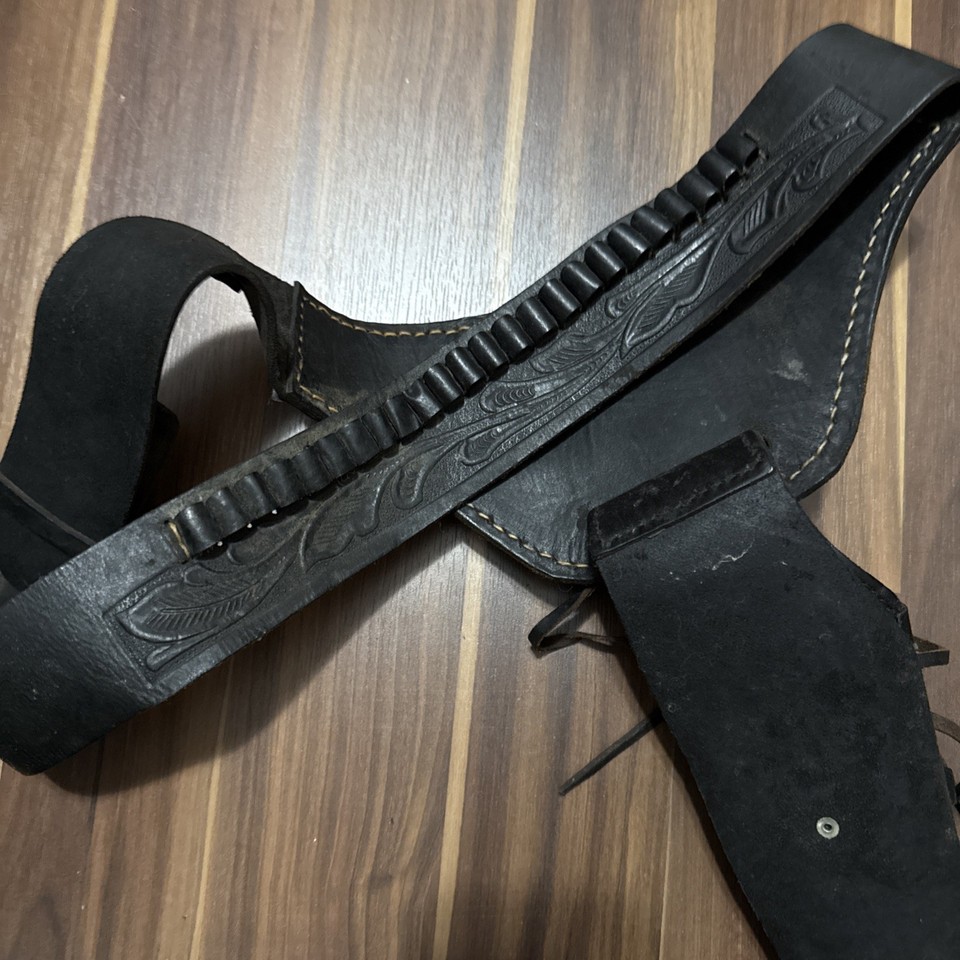 Mexico 44/45 Western Leather Holster Gun Belt Rig Revolver Black Size ...