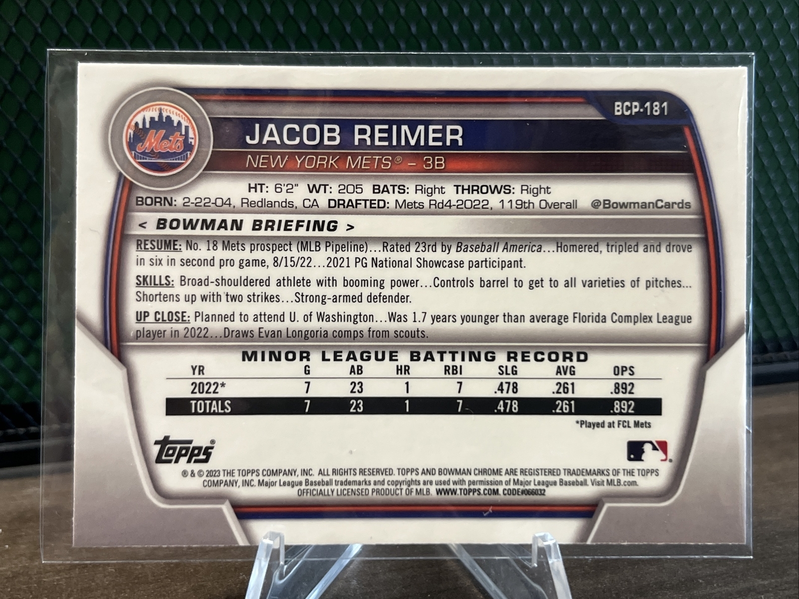 Jacob Reimer 2023 Bowman Chrome Baseball 1st Bowman Mojo Refractor #BCP ...