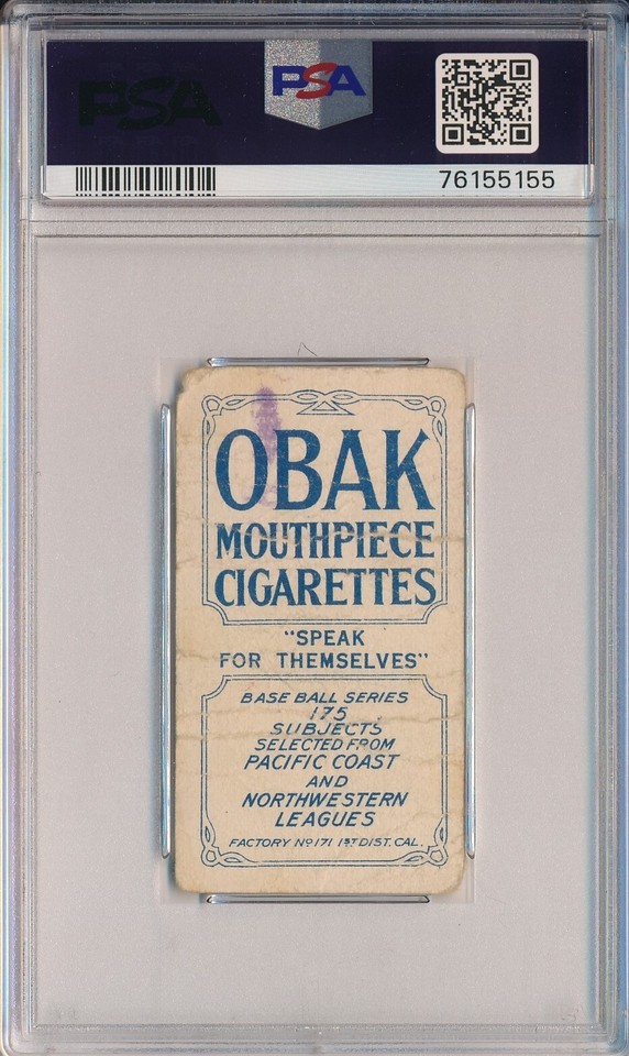 1910 T212 OBAK - VAN BUREN, 175 SUB. - STAMPED -PSA 1 PR (SVSC ...