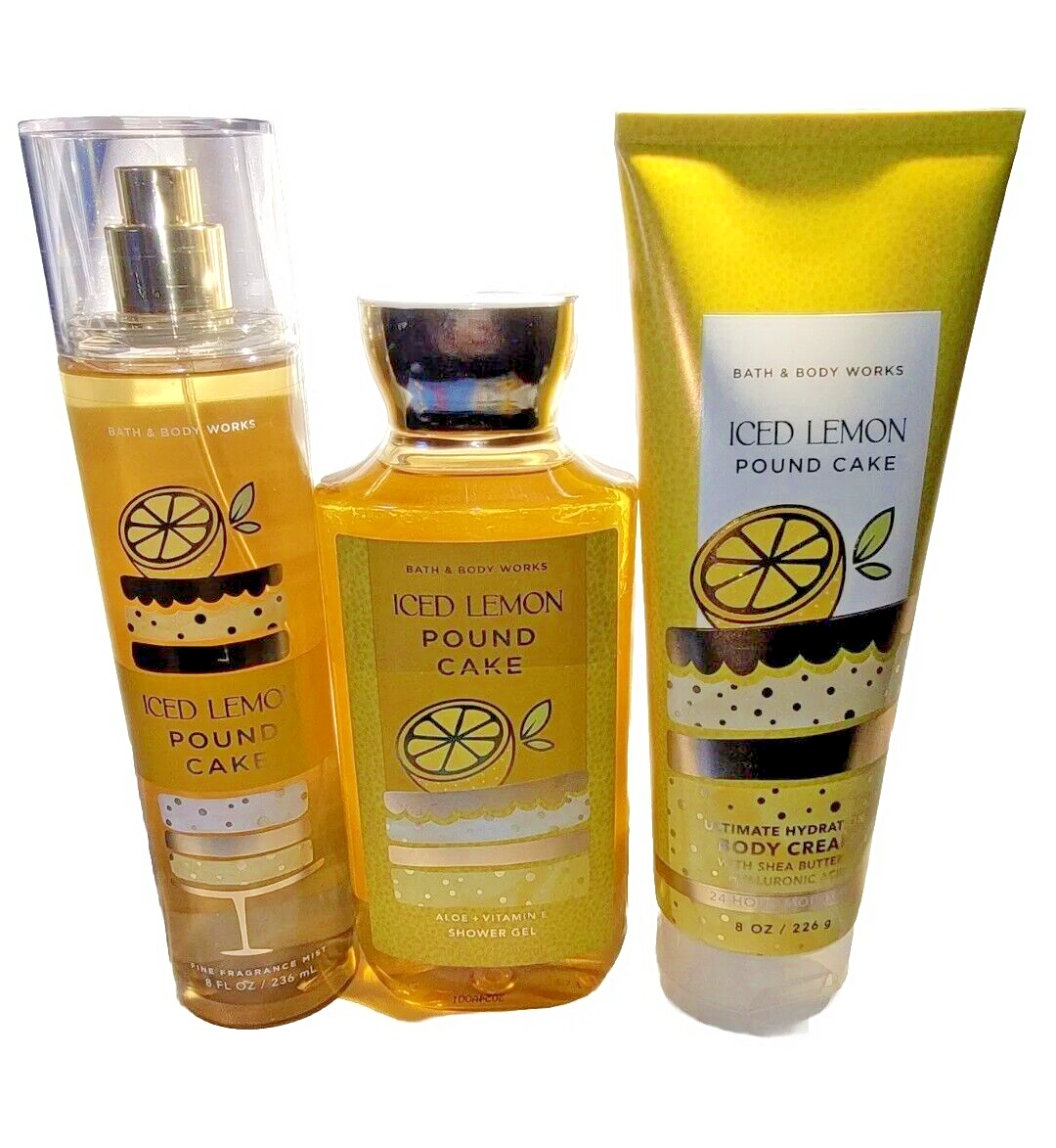 Bath & Body Works ICED LEMON POUND CAKE Mist, Shower Gel, Body Cream 3 ...