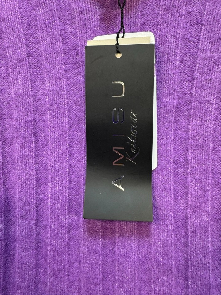 Amisu Knitwear Sweater EU 36 US/CA 6 Purple Long Sleeve Ribbed Design ...