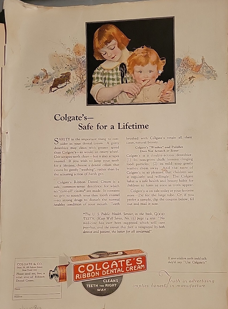 1924 Colgate's Ribbon Dental Cream Toothpaste Redhead Girls Vintage ad ...