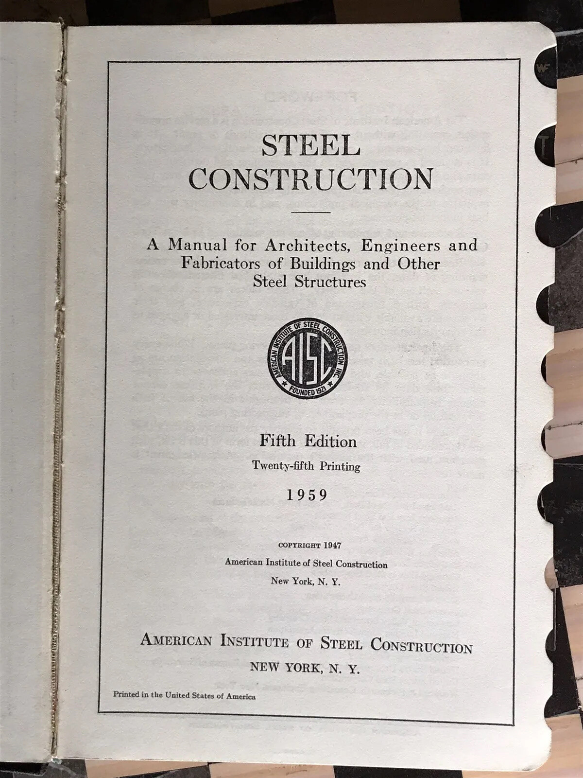 AISC Manual of Steel Construction 1959 5th Edition Architects Engineers ...