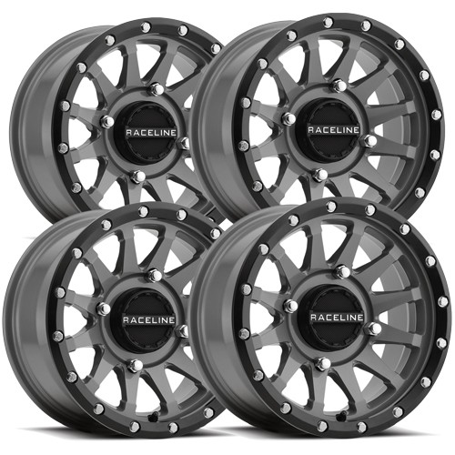 (Set of 4) Raceline UTV A95SG Trophy 14x7 4x156 +38mm Gunmetal Wheels ...