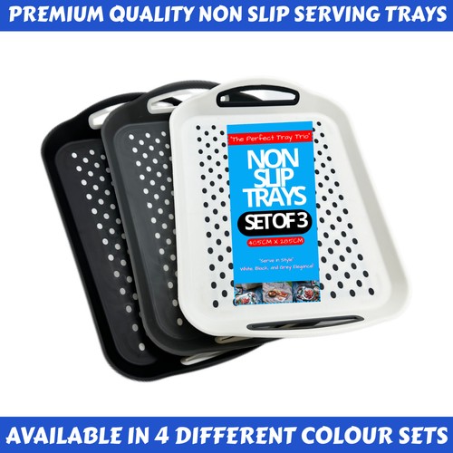 (3-Pack) Non Slip Dinner Serving Trays TV Meal Trays Waiters Tea Tray ...