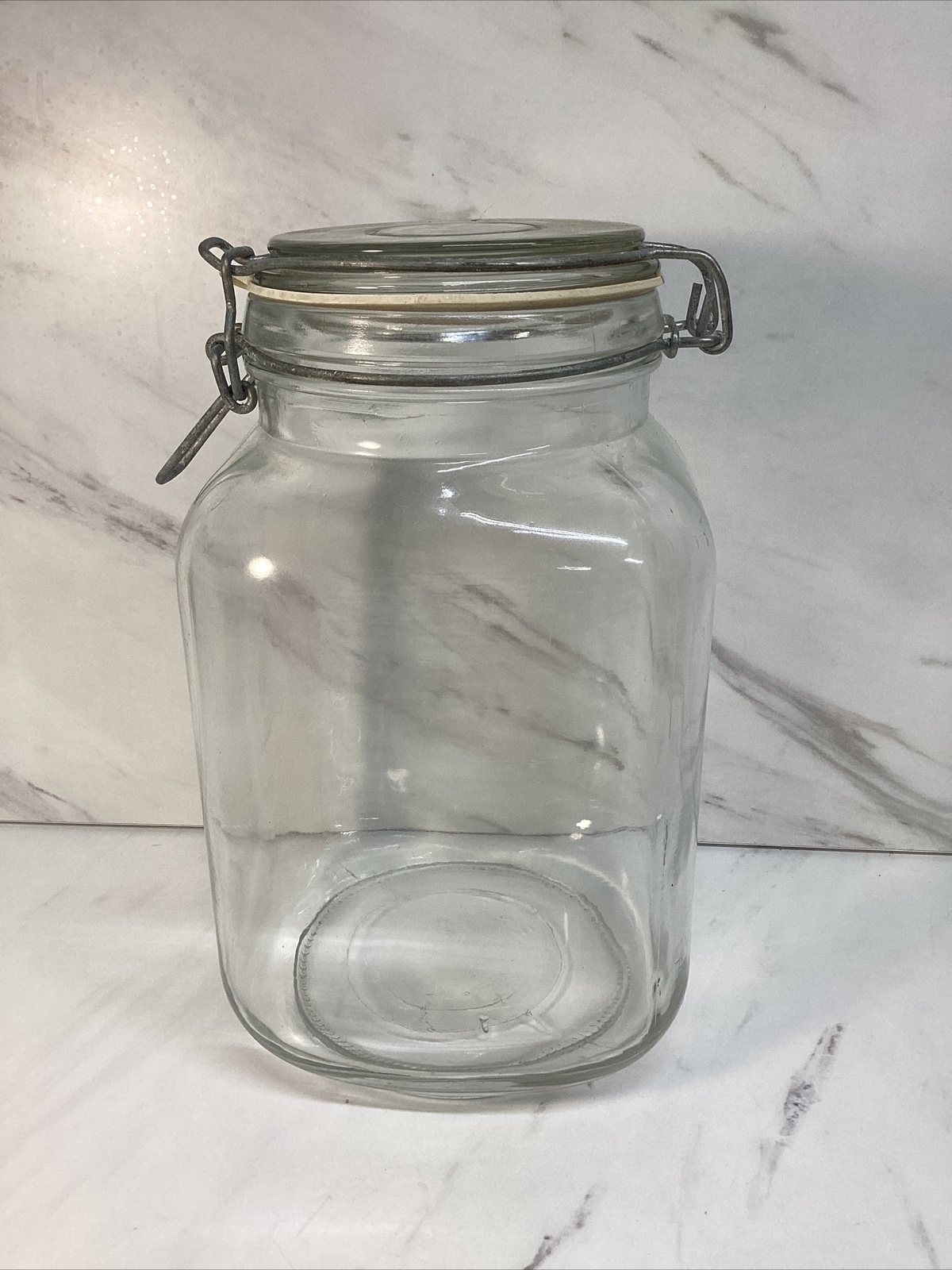 Vintage Glass Jar Hinged Lid Swing Top Clear Glass Jar Storage ...