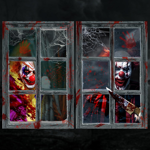 2 Pack Scary Halloween Ghost Curtain Decorations - Spooky Clown Ghost ...