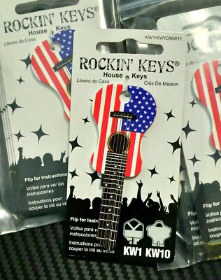 10 American Flag Acoustic Guitar Shaped Rockin Keys - KW1 Kwikset 10 ...