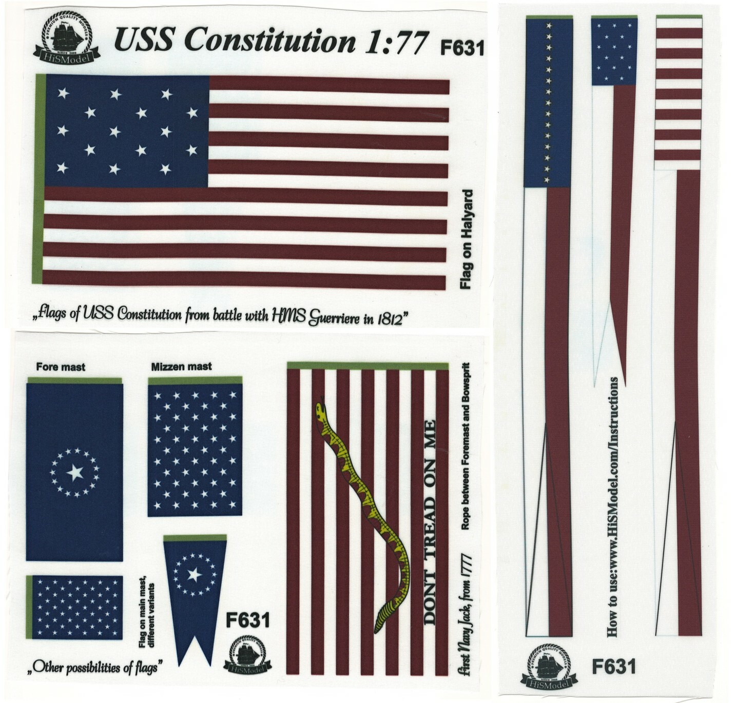 Model Shipways USS Constitution 1:76 - set of Flags and draft scales ...