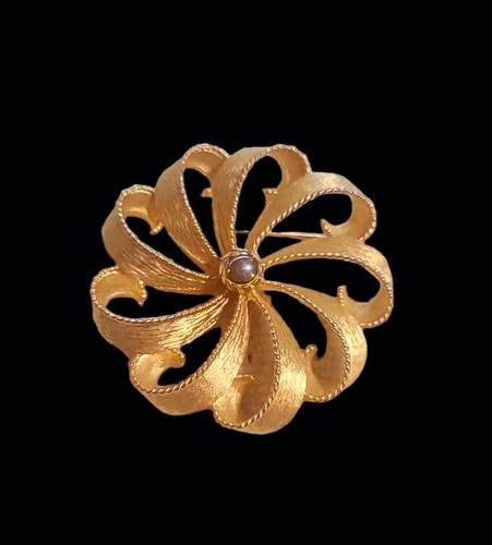 KRAMER ~Vintage Signed~ Gold Tone Ribbon Flower Brooch | eBay