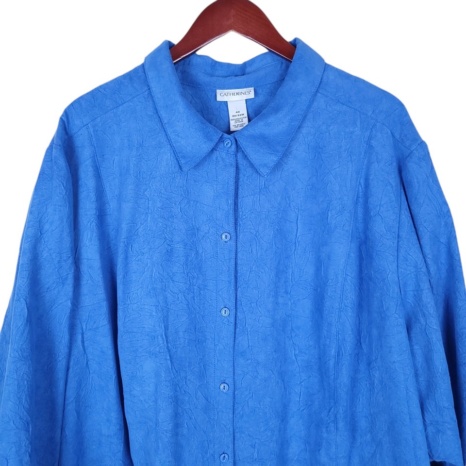 CATHERINES Faux Suede Button Shirt Top Size 4X Blue | eBay