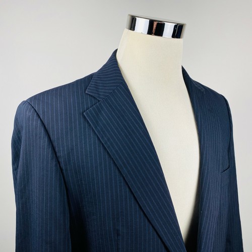 SARAR Mens 42L Suit Jacket Dark Navy Striped 100% Wool Two Button ...