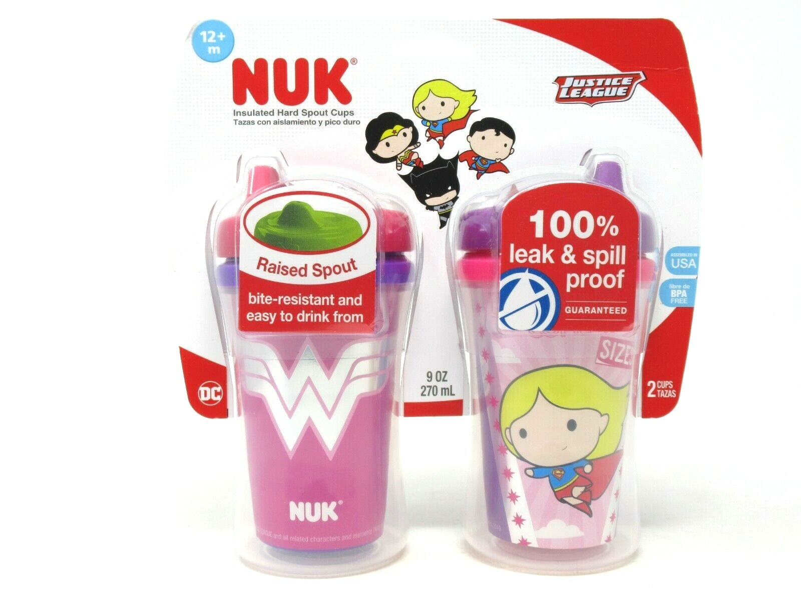 Nuk Set of 2 Insulated 9 oz Hard Spout Cups Justice League Design BPA ...