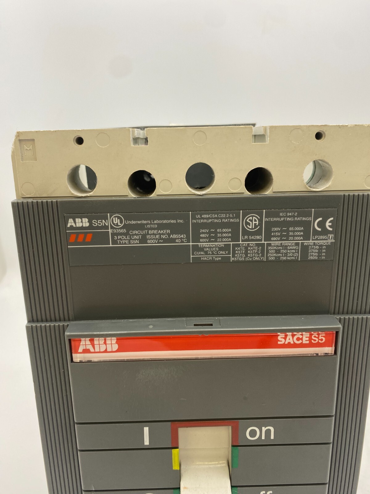 ABB SACE S5 S5N Bolt-On Circuit Breaker 300A 600V 3P 3PH Used 300 AMP ...