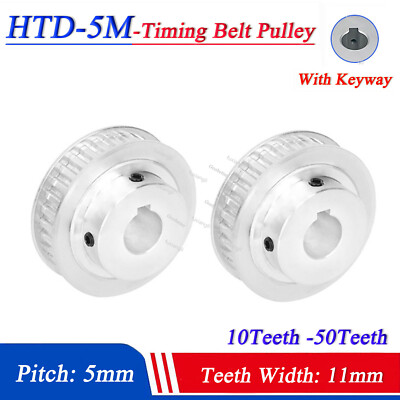 HTD-5M 10-50T Timing Belt Pulley Pitch 5mm With Keyway CNC Drive Wheel ...
