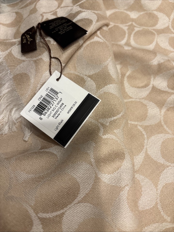 NEW COACH SCARF REVERSIBLE CASHMERE CREAM/BEIGE Lt Sig Wrap F97258 | eBay