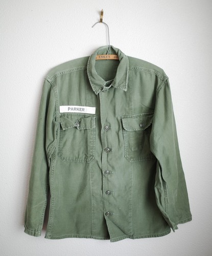 VTG 70s USMC OG 107 Sateen Vietnam Army Military Marine Button Up Shirt ...