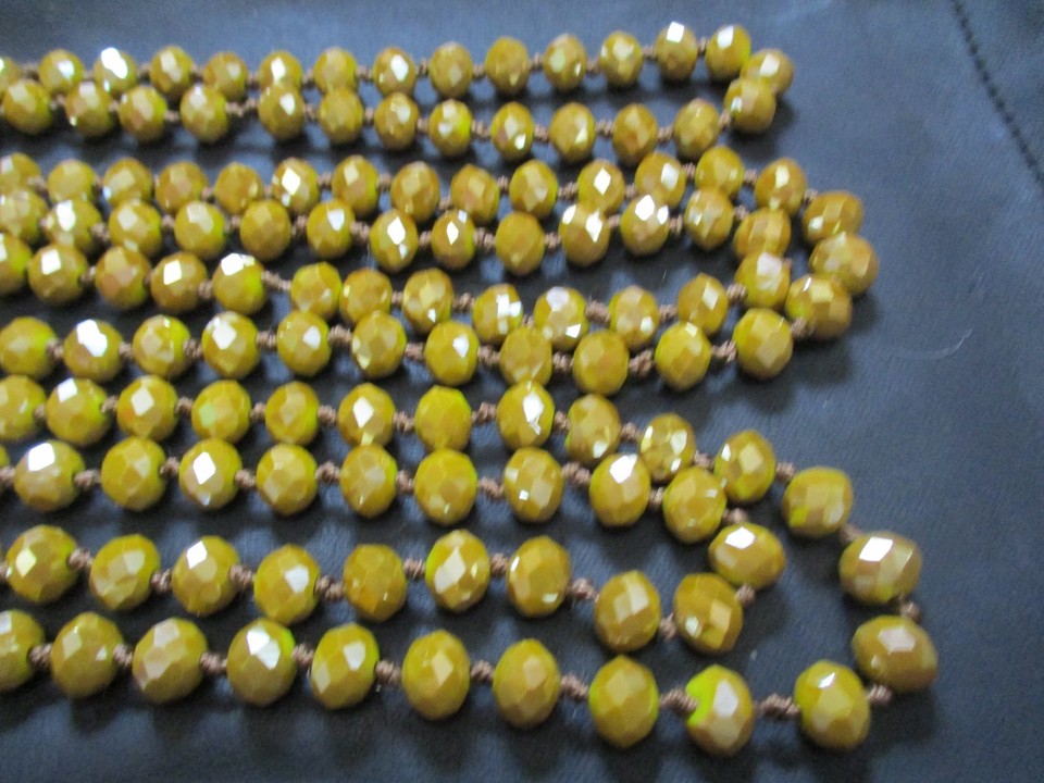 Antique 64 Inch Long Hand Knotted Butterscotch Gold Glass Beaded ...