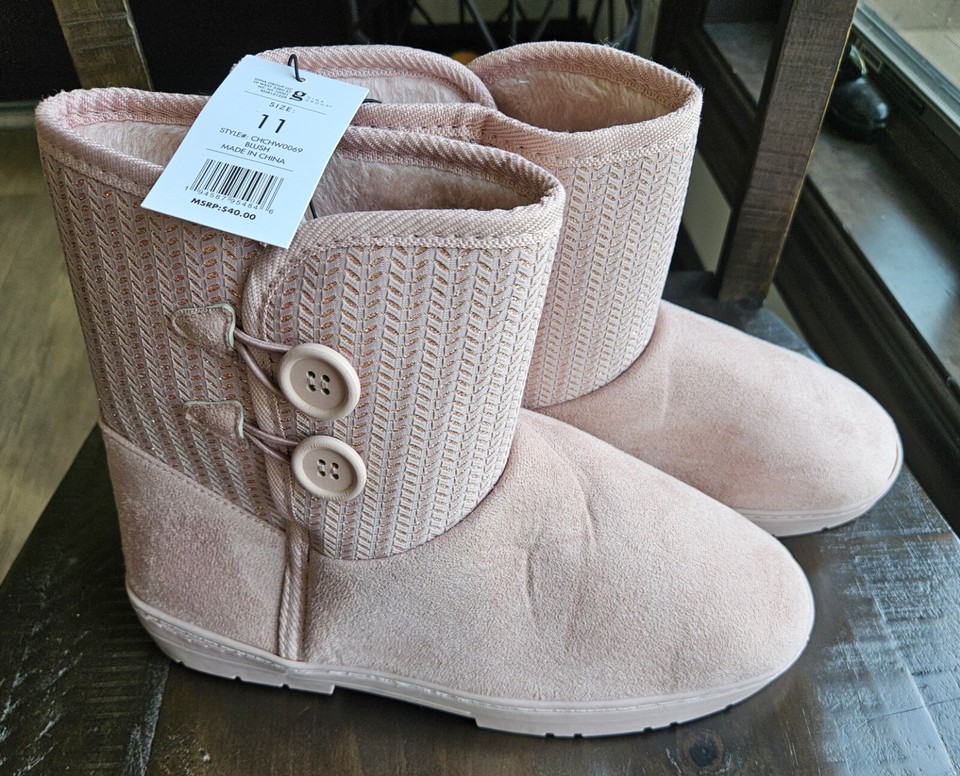 NWT Chatz Sherpa Boots, Women's Size 11/Pink Faux Fur Lining w Buttons ...