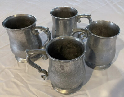 Vtg Pewter Beer Mugs Set Of 4 Double C Handle Moscow Mule Farmhouse ...