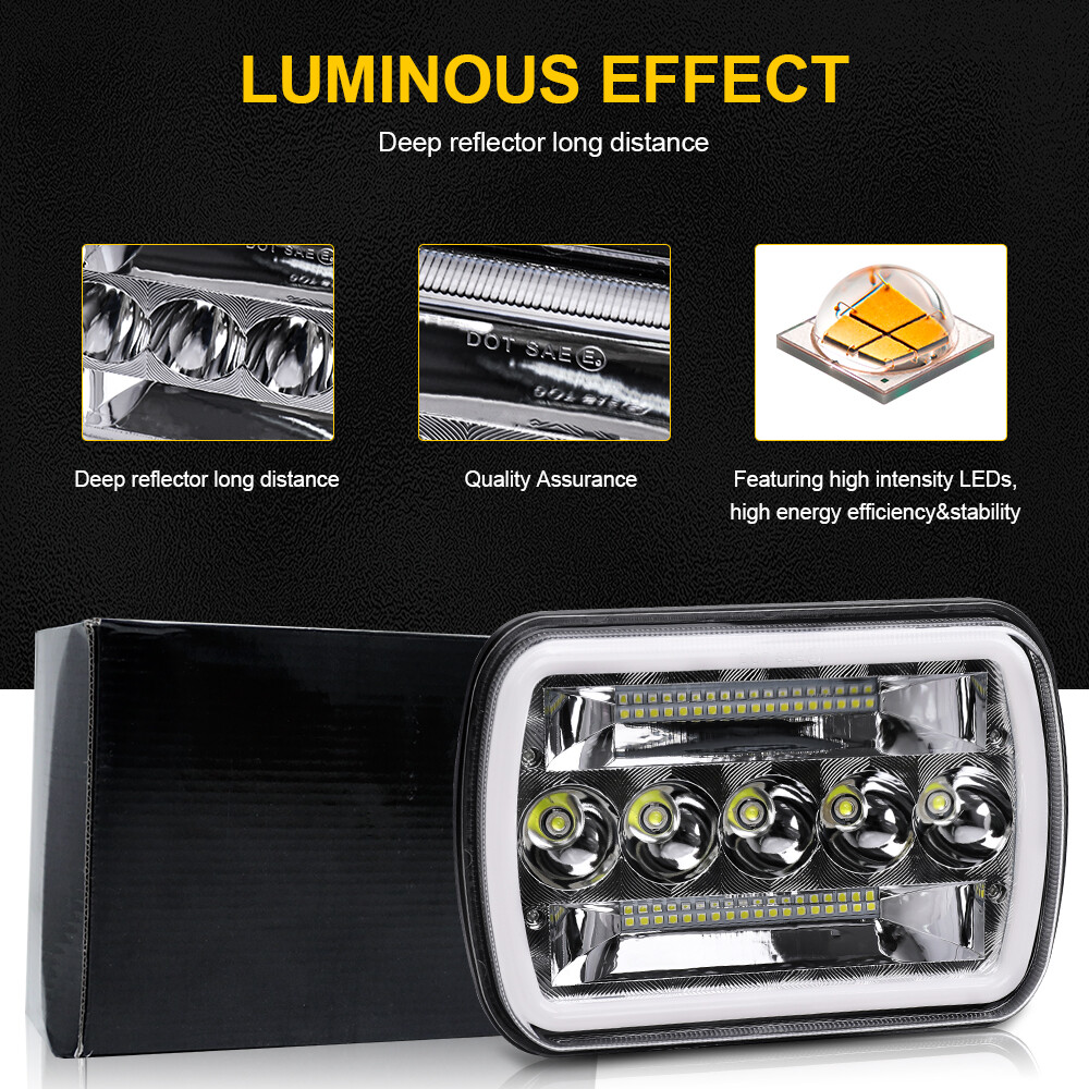 Pair 7X6 5X7''LED Headlights DRL Hi/Lo BeamFor Mack CH CH600 MS300P ...