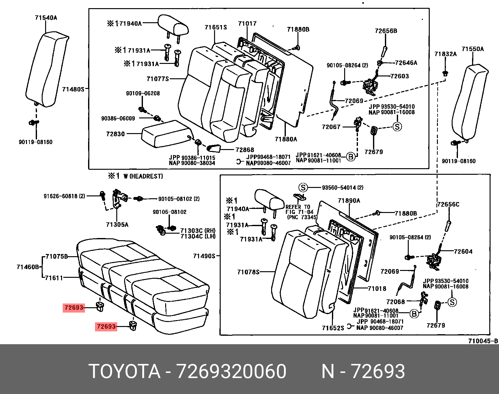 Original hook, rear seat cushion lock, left, 7269320060 for TOYOTA ...