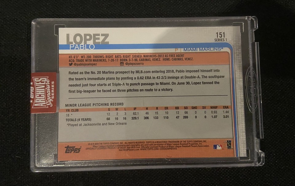 2023 Topps Archives PABLO LOPEZ RC AUTO 1/1 Rookie Autograph 2019 SP ...