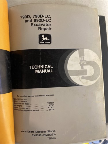 John Deere 892d-lc Excavator complete technical & op test manual set ...