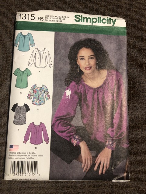 Simplicity Sewing Pattern 1315 R5 Misses Pullover Blouse Sizes 14-22 ...
