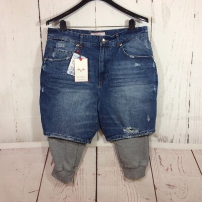 Zara Man Shorts Denim Fleece Collection Mens 31 Bermuda Knit Distressed ...