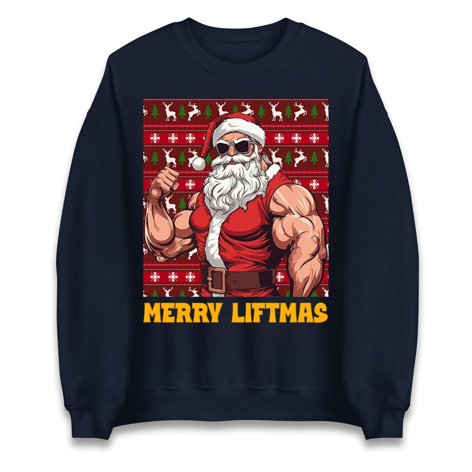 Merry Liftmas Funny Christmas Jumper, Santa Bodybuilder Xmas Sweater ...