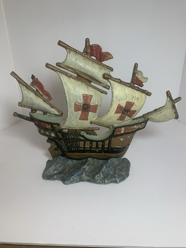 Antique Cast Metal Ship Door Stop Spanish Galion 11" Original Paint Old ...