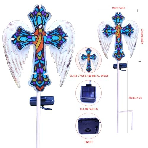 Solar Glass Cross Garden Stake Light, Cemetery Decorations for Grave ...
