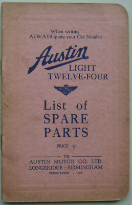 Austin Light Twelve Four 1934 October original illustrated Parts List ...