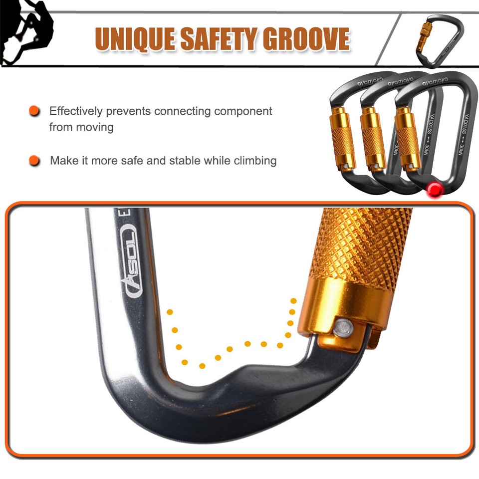 30KN Heavy Duty Auto Locking Climbing Carabiner Aluminum D Ring Clips ...