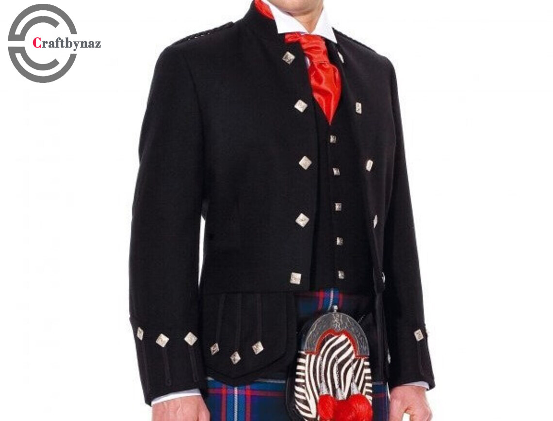 Sheriffmuir Black Doublet Jacket | Scottish Doublet Kilt Jacket With ...