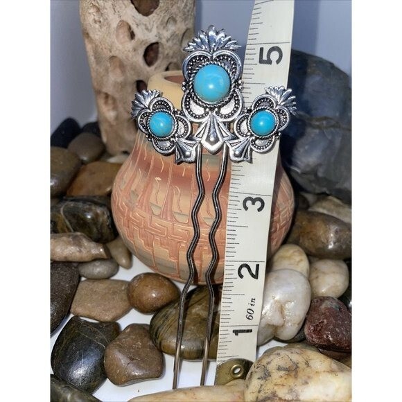 TURQUOISE WESTERN HAIR PIN STICK BARRETTE JEWELRY NATIVE AMERICAN ...