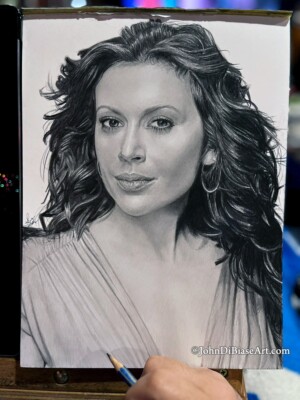 Alyssa Milano Pencil Drawing 9” x 12” Portrait Artwork Who's the Boss ...